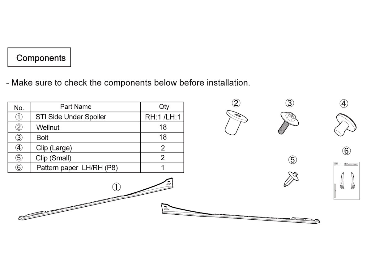Subaru STI Side Under Spoilers Black Kit Of Two For RS Left And Right ...